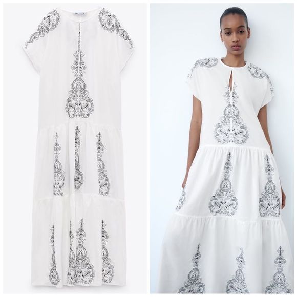 Zara | Dresses | Zara Embroideredmidi Dress | Poshmark